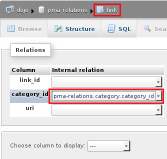 Relations — phpMyAdmin 5.2.1 documentation